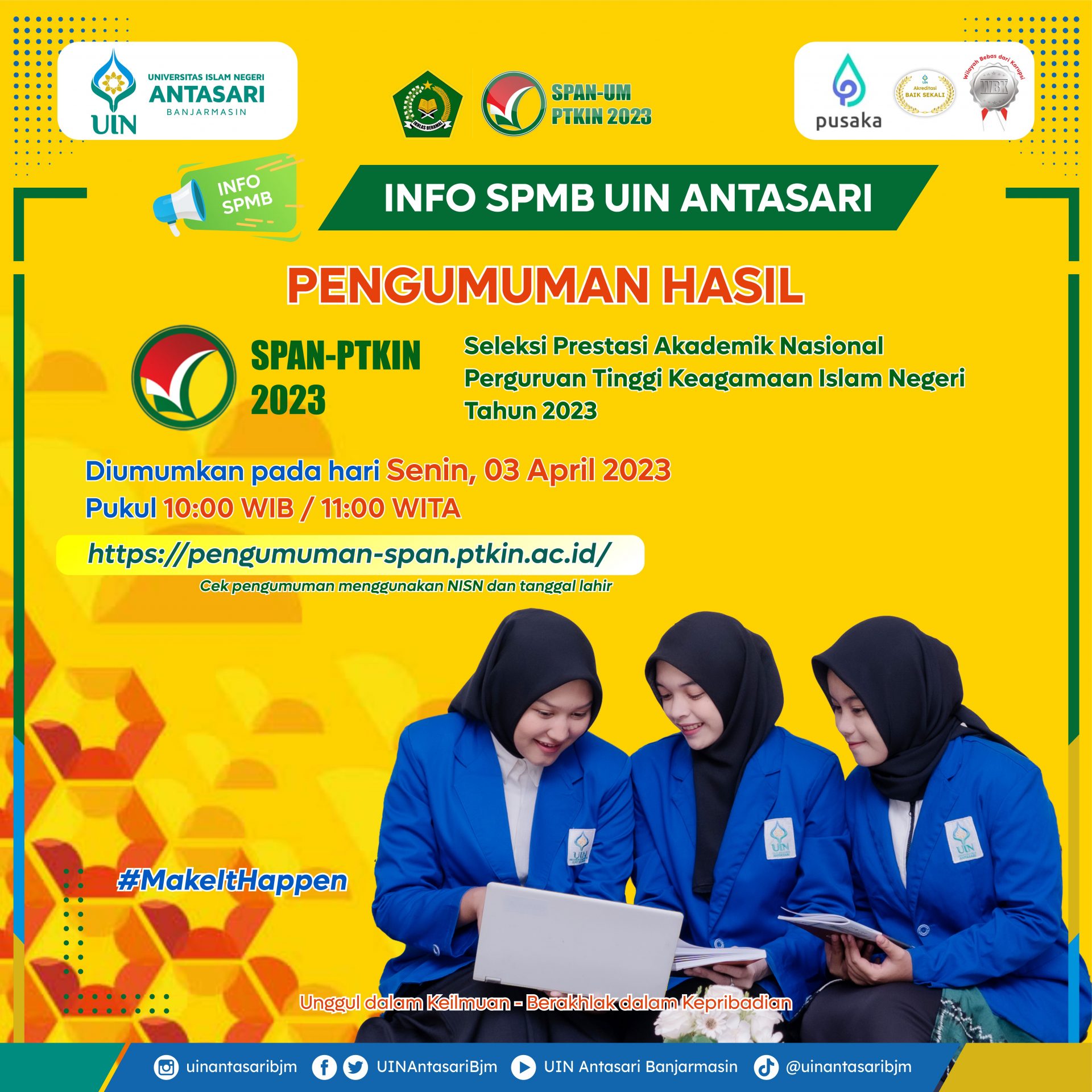 Diumumkan Besok, Berikut Link dan Cara Cek Kelulusan SPAN-PTKIN 2023 - Situs Resmi UIN Antasari